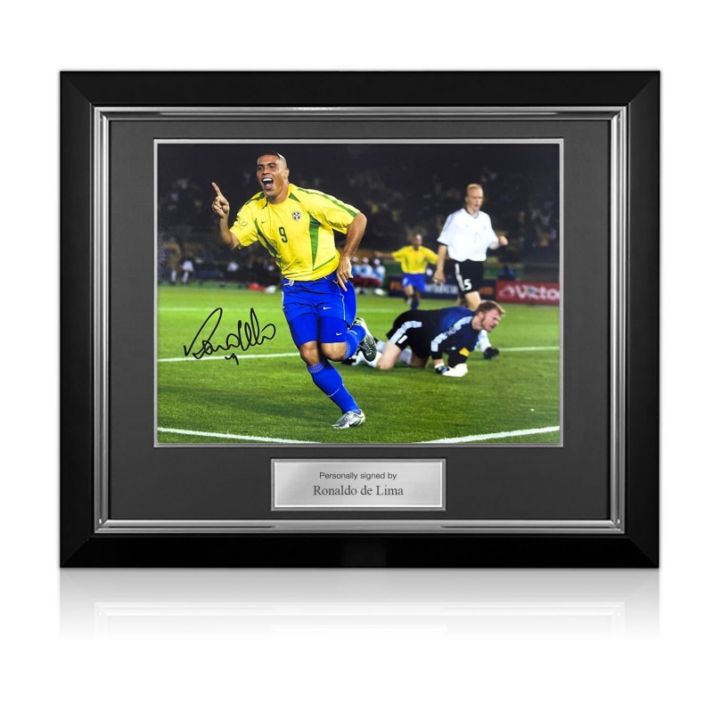 Ronaldo De Lima Signed Brazil Football Photo World Cup Goal Deluxe Frame ronaldo-de-lima-signed-brazil-football-photo-world-cup-goal-deluxe-frame